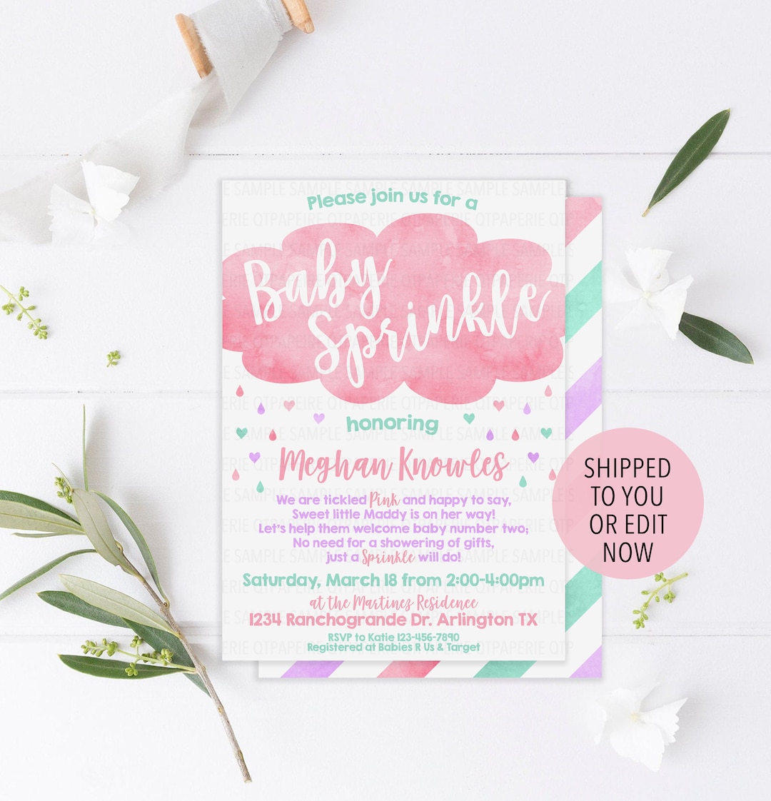 Baby Girl Sprinkle Invitation, Baby Sprinkle Invitation Girl, Pink Baby ...