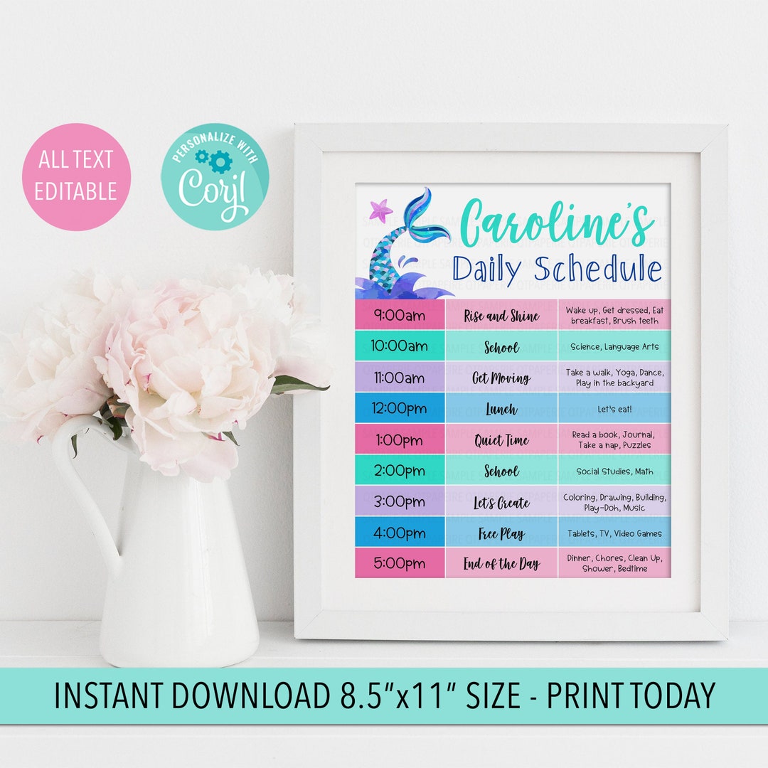 Mermaid Home School Daily Schedule, Mermaid Daily Routine Schedule ...