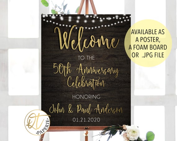 50th Anniversary Welcome Sign Rustic Gold Anniversary - Etsy