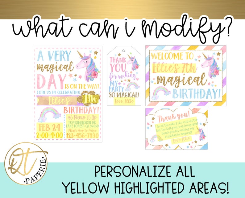 Unicorn Birthday Printable Bundle Editable Unicorn Party - Etsy