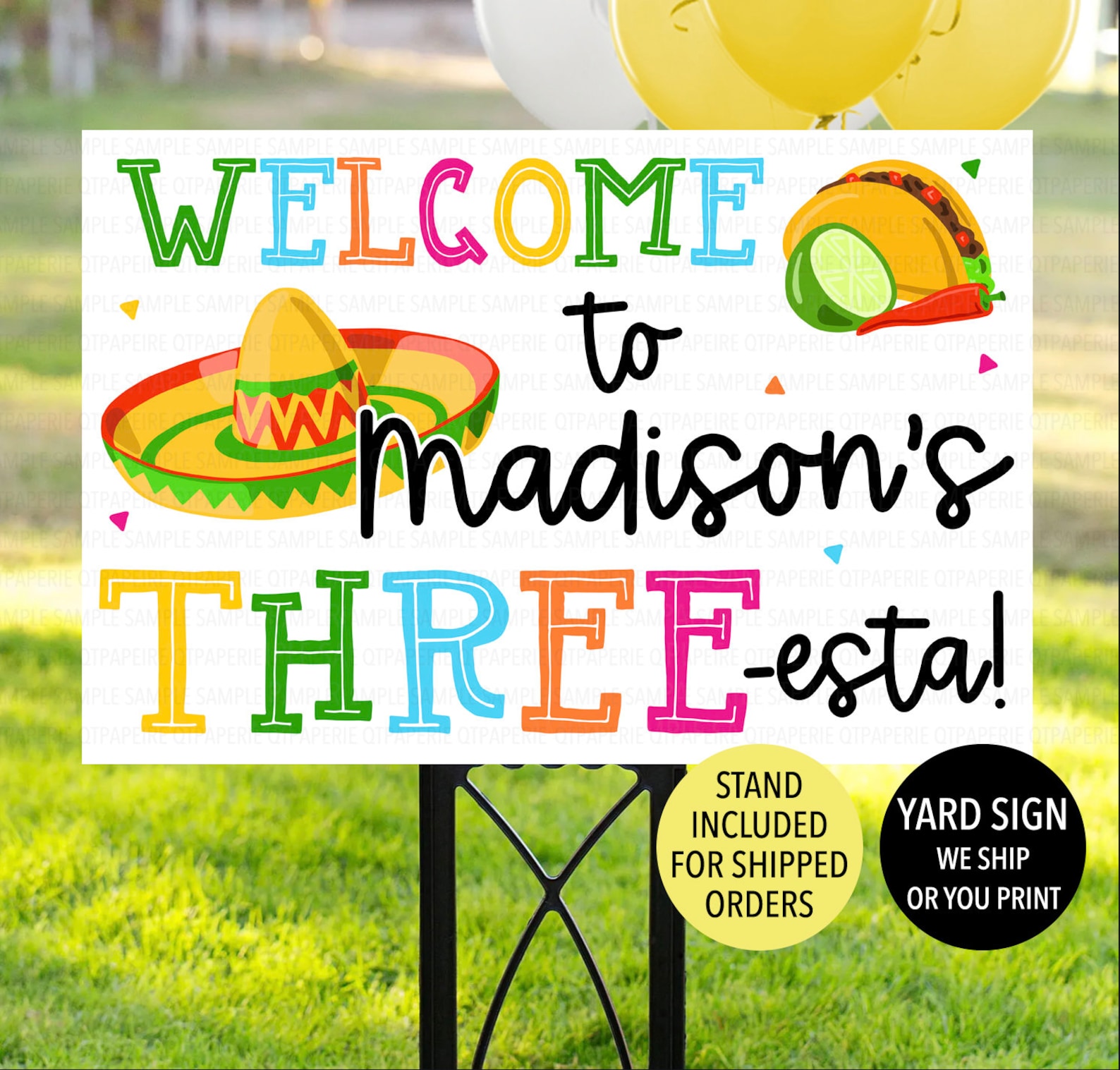 Three Esta Birthday Sign, Girl Three Esta Welcome Sign, Mexican Fiesta ...