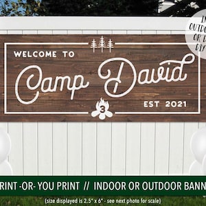 Camp Birthday Banner, Camp Welcome Banner, Camping Birthday Backdrop ...