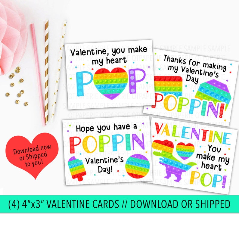 Pop It Valentine Day Card for Kids Pop It Fidget Gift Tag | Etsy