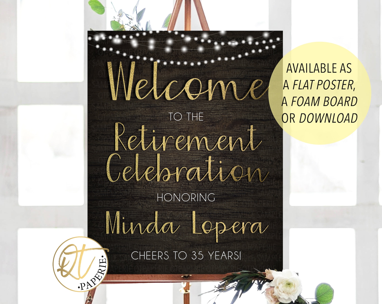 Retirement Celebration Welcome Sign, Rustic Gold Retirement Celebration ...