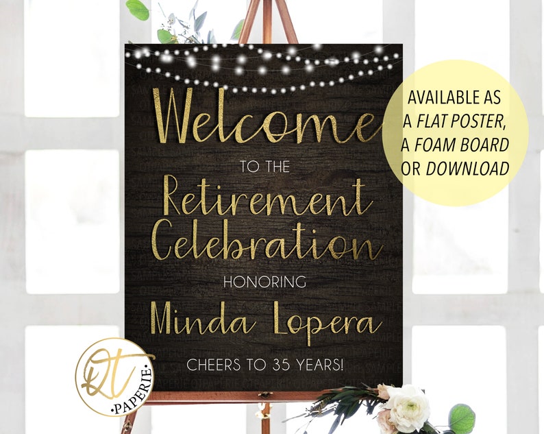 Retirement Celebration Welcome Sign, Rustic Gold Retirement Celebration ...