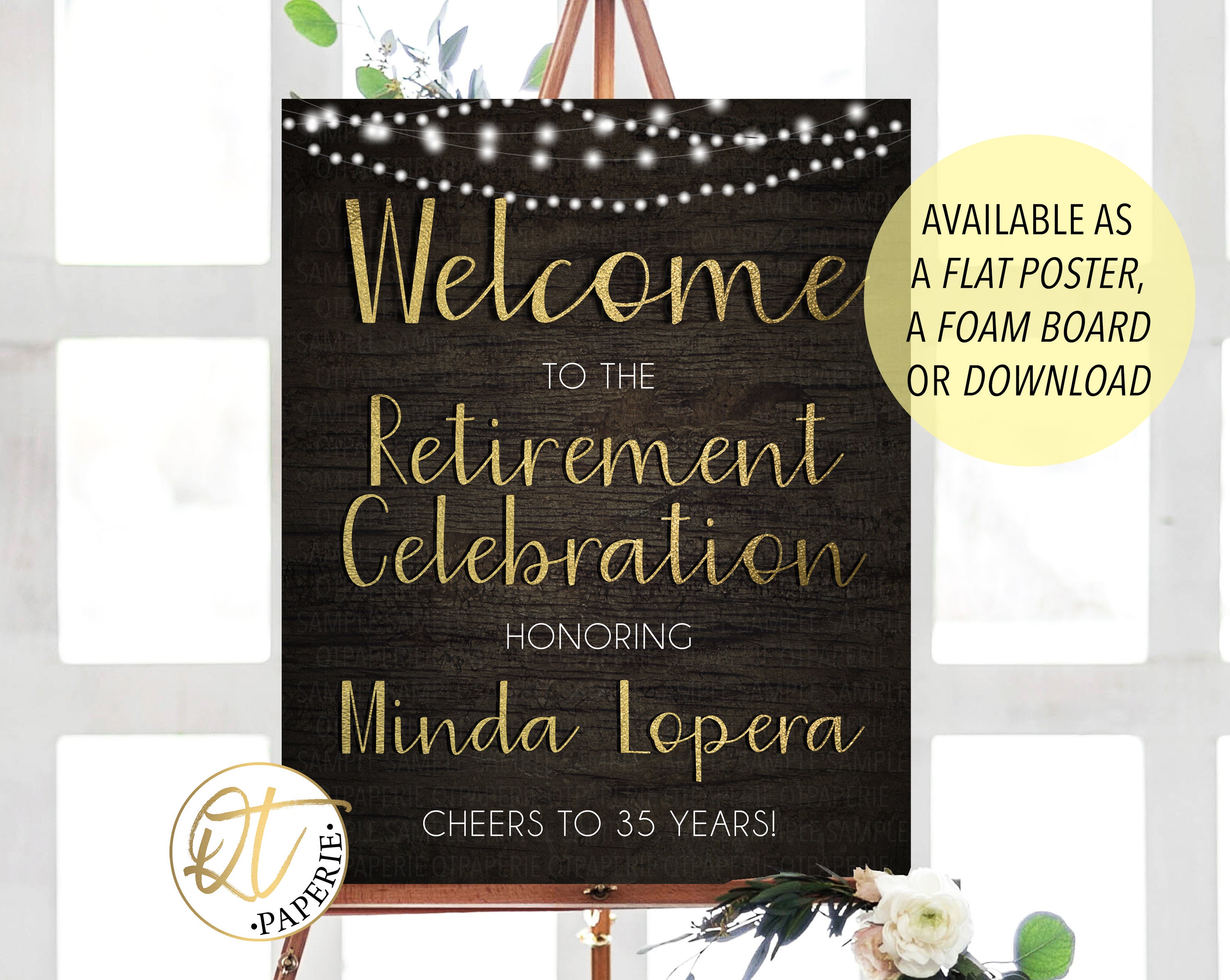 Retirement Celebration Welcome Sign, Rustic Gold Retirement Celebration ...