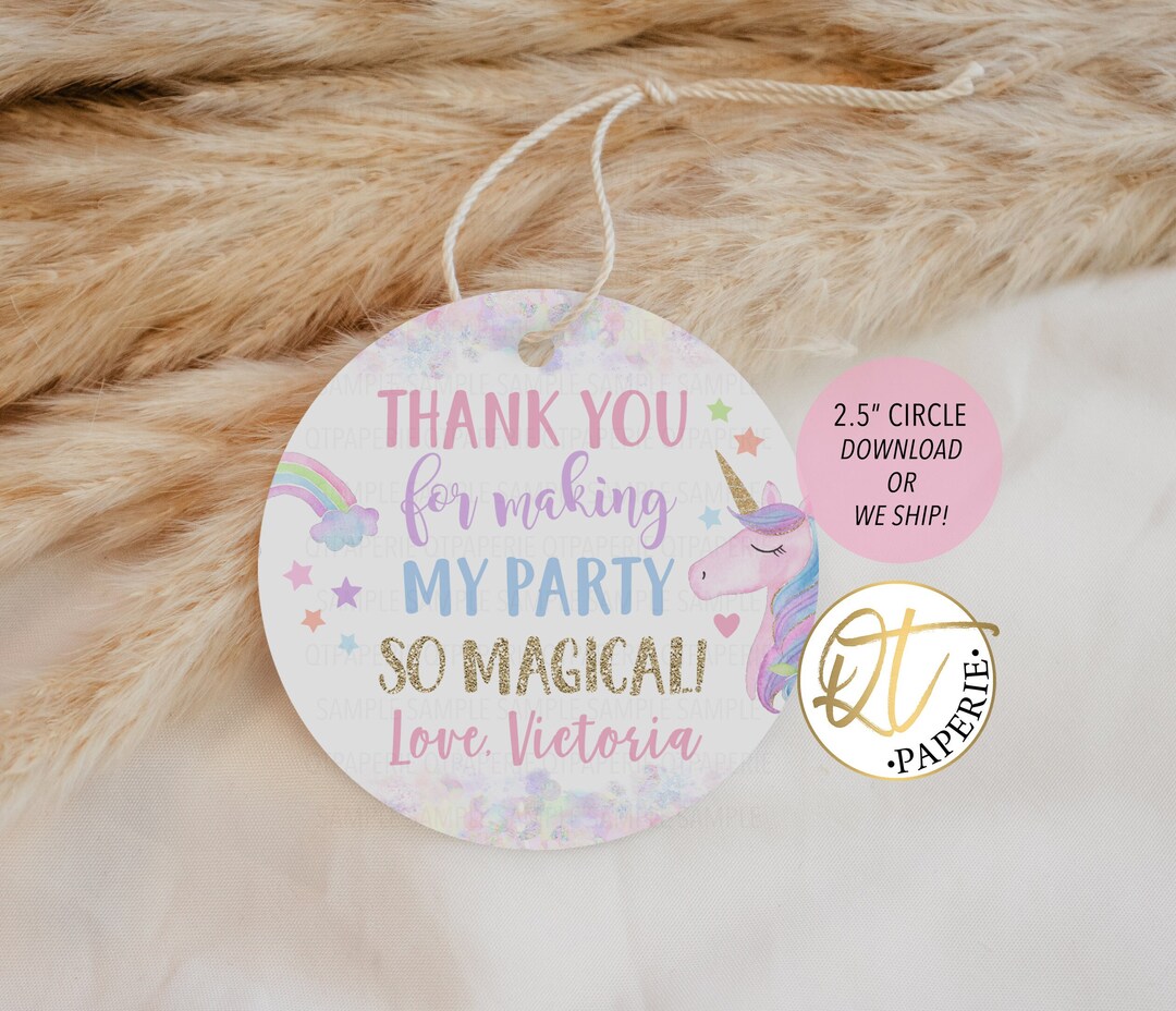 Unicorn Thank You Circle Tag, Unicorn Party Favor Tag, Unicorn Birthday ...