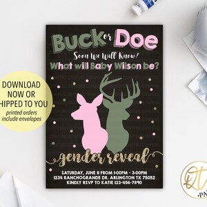 Buck or Doe Invitation, Camo Buck or Doe Gender Reveal Invite, Deer ...