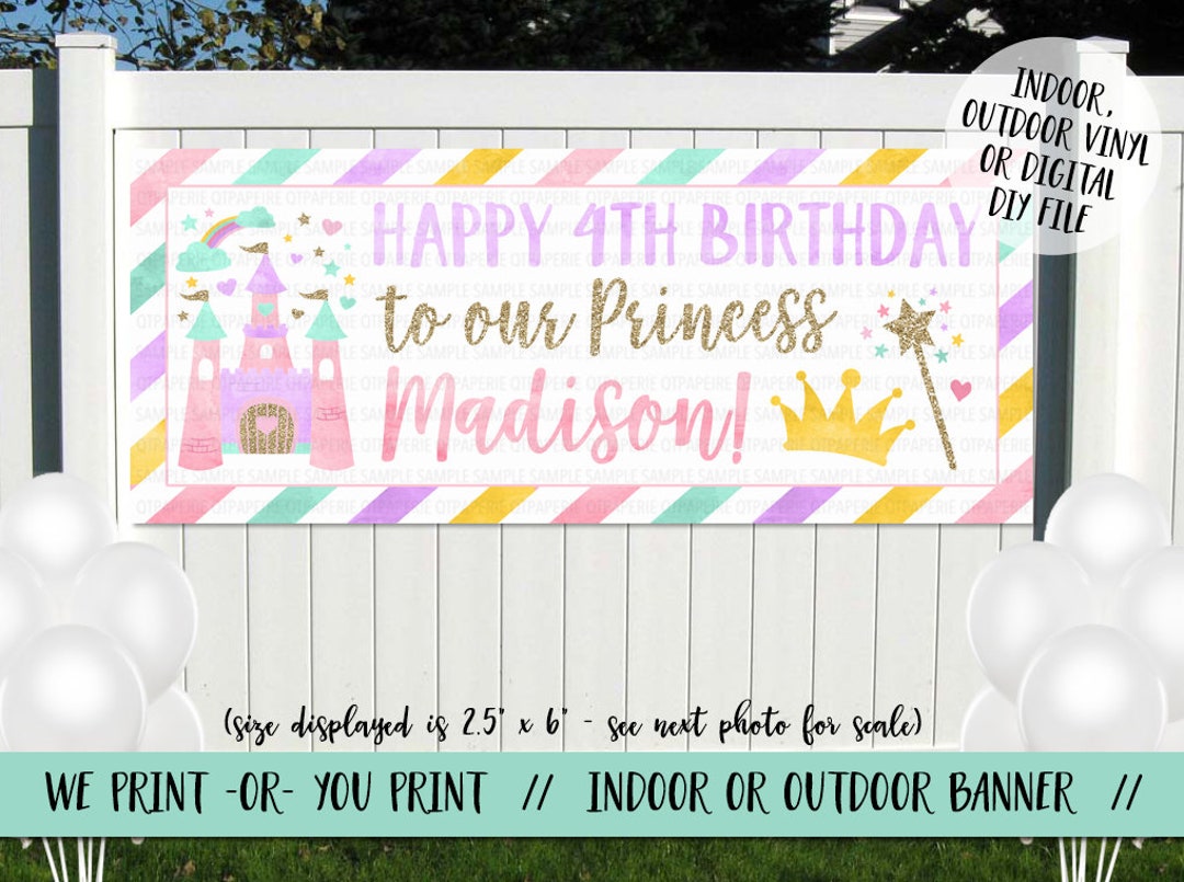 Princess Birthday Banner, Princess Vinyl Banner, Outdoor Princess Party ...