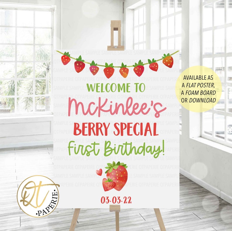 Strawberry Birthday Welcome Sign Berry 1st Birthday Sign - Etsy