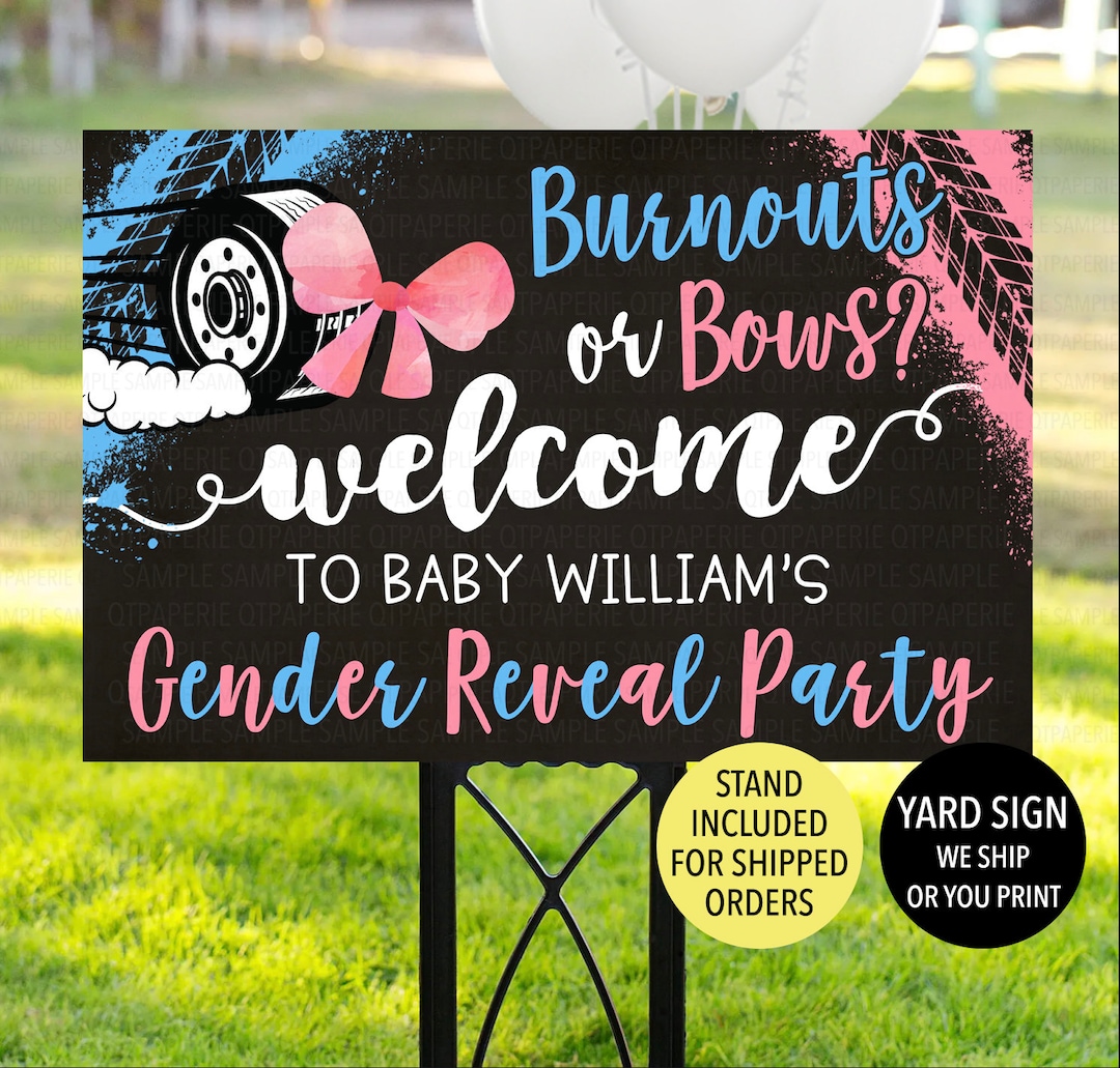 Burnouts or Bows Gender Reveal Welcome Sign, Burnout Reveal Yard Sign ...