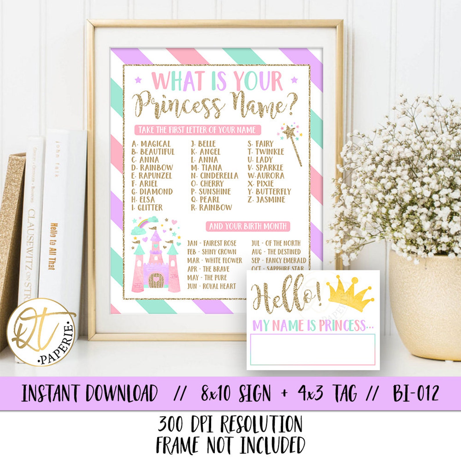 Princess Name Game Sign, Princess Name Tag Game, Princess Name ...