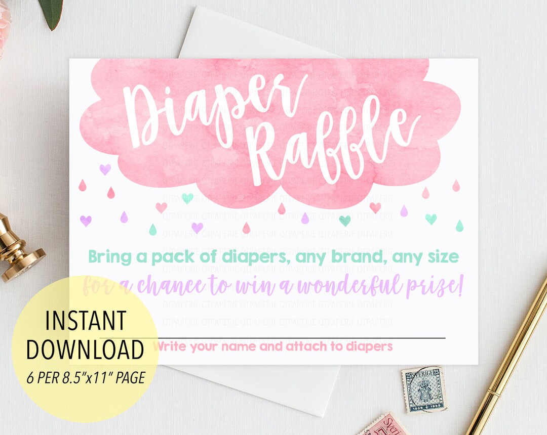 Baby Sprinkle Diaper Raffle Insert, Rain Baby Shower Diaper Raffle ...