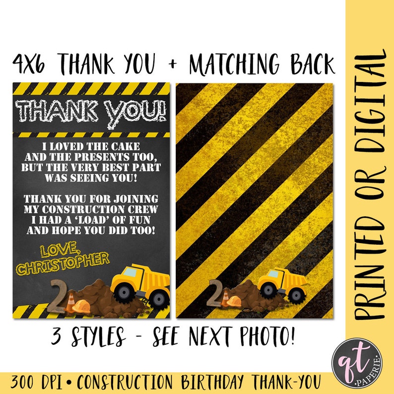 Construction Birthday Thank You Construction Thank You | Etsy