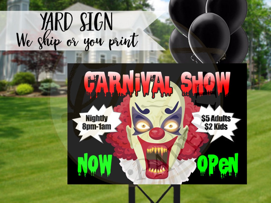 Clown Carnival Sign, Haunted Carnival Event Sign, Halloween Carnival ...
