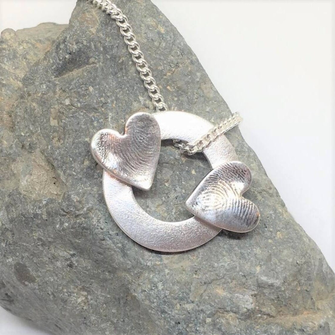 Double Fingerprint Necklace in Silver, Bespoke Personalised Gift for ...