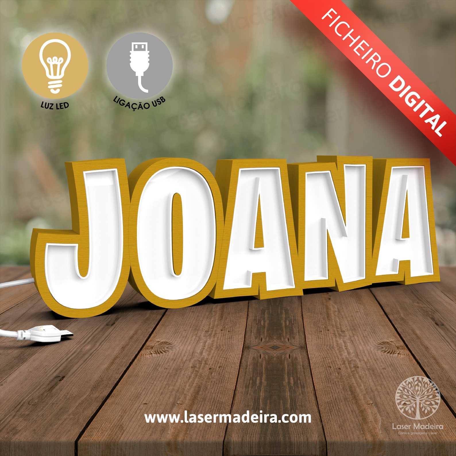 Ficheiro Digital STL Para Impressão 3D: Candeeiro LED Nome Joana. Luz ...