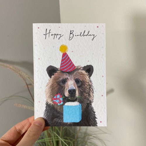 Happy Birthday Bear Card A6 - Etsy