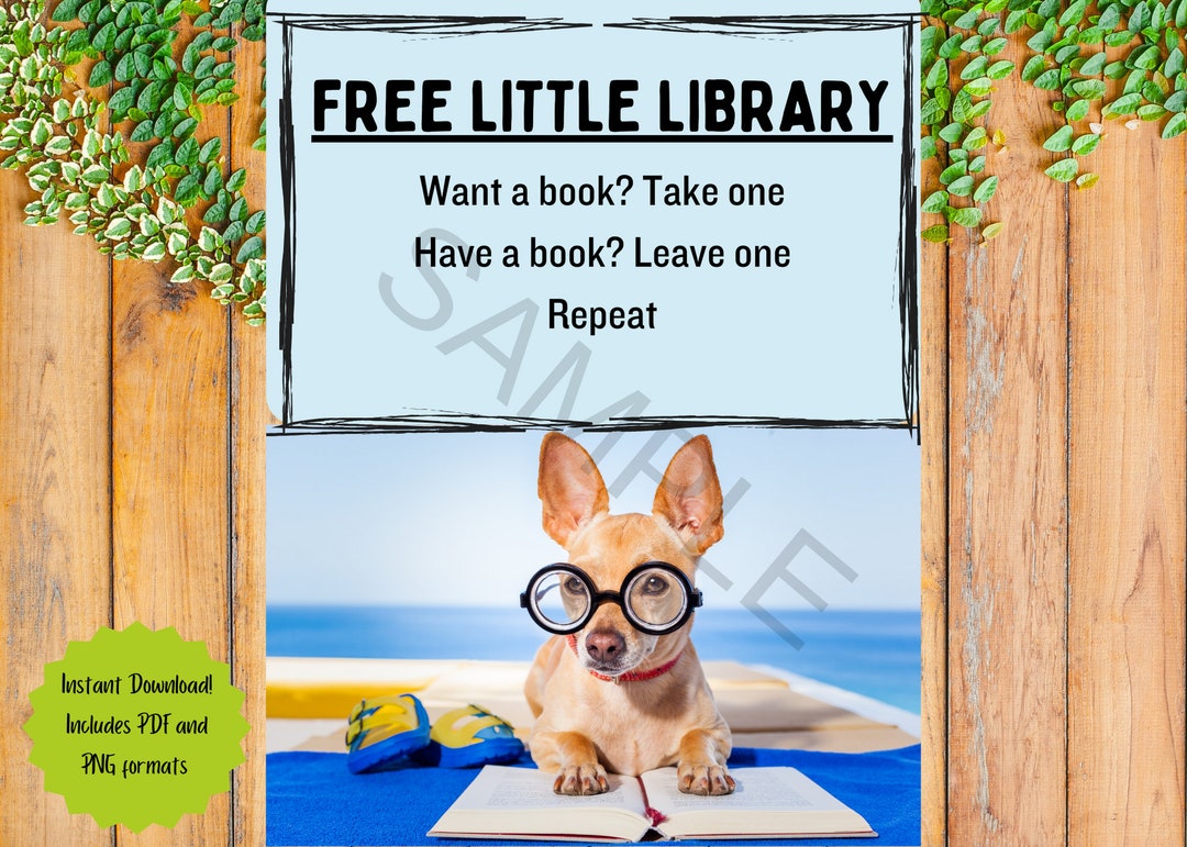 Little Free Library Printable Sign, Reading Dog - Etsy