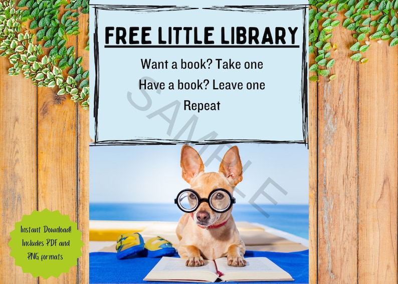 Little Free Library Printable Sign, Reading Dog - Etsy