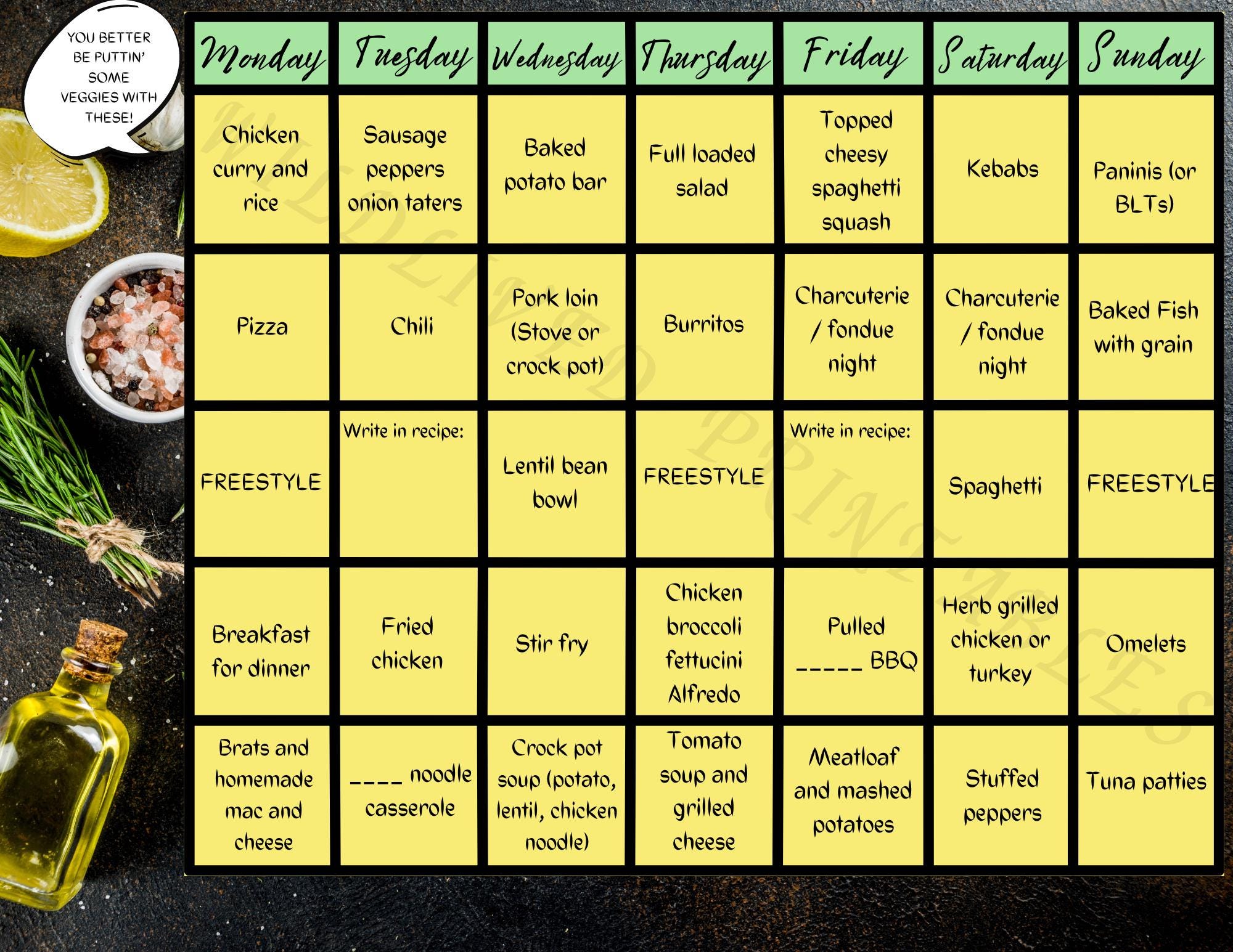 Dinner Meal Planning Menu Board - Etsy
