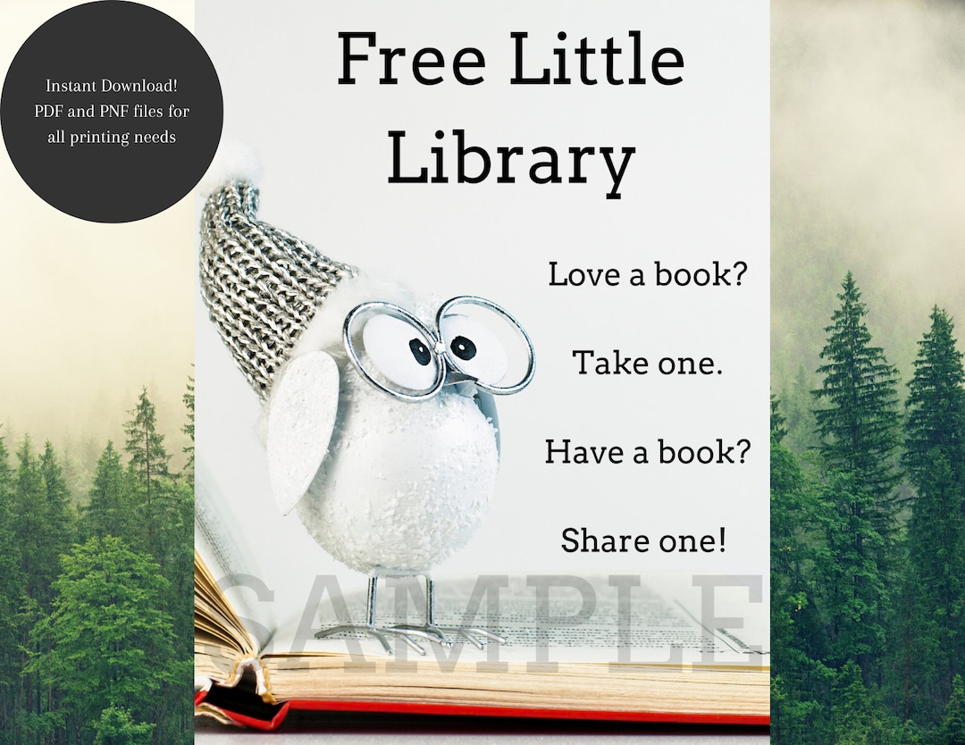Free Little Library Printable Sign, Cozy Owl - Etsy UK
