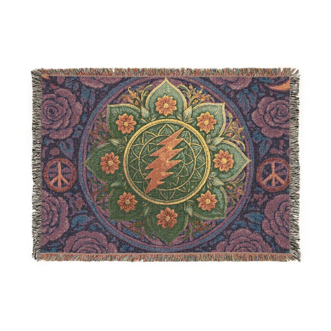 Grateful Dead Lightning Bolt Mandala Woven Blanket | Psychedelic Hippie ...