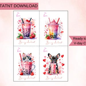 Boba Tea Valentine's Day Cards. Boba. Cute Animal. Girly Valentines Day ...