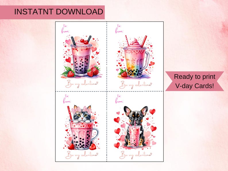 Boba Tea Valentine's Day Cards. Boba. Cute Animal. Girly Valentines Day ...