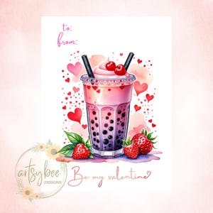 Boba Tea Valentine's Day Cards. Boba. Cute Animal. Girly Valentines Day ...