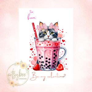 Boba Tea Valentine's Day Cards. Boba. Cute Animal. Girly Valentines Day ...