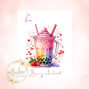 Boba Tea Valentine's Day Cards. Boba. Cute Animal. Girly Valentines Day ...