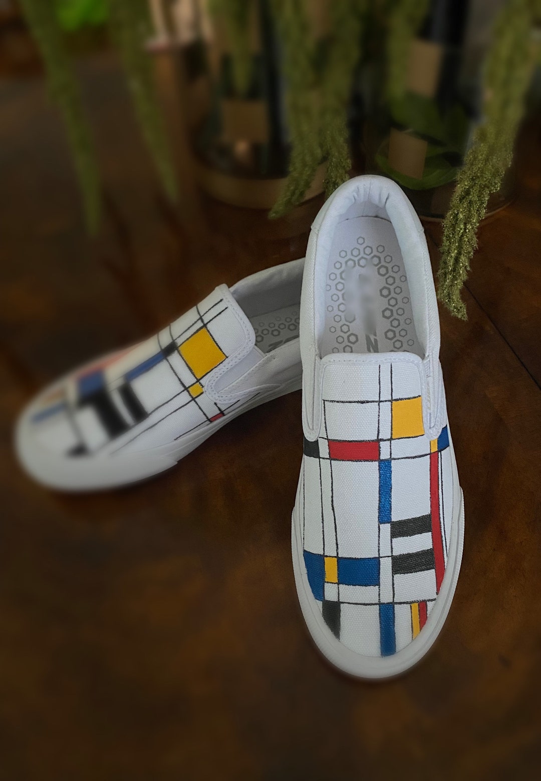 Hand-painted Mondrian Slip on Shoes, Wearable Art - Etsy