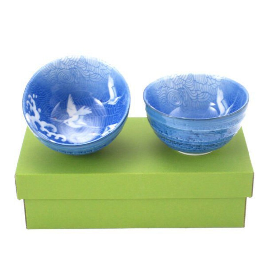 Japanese Crane Blue Bowl Set - Etsy
