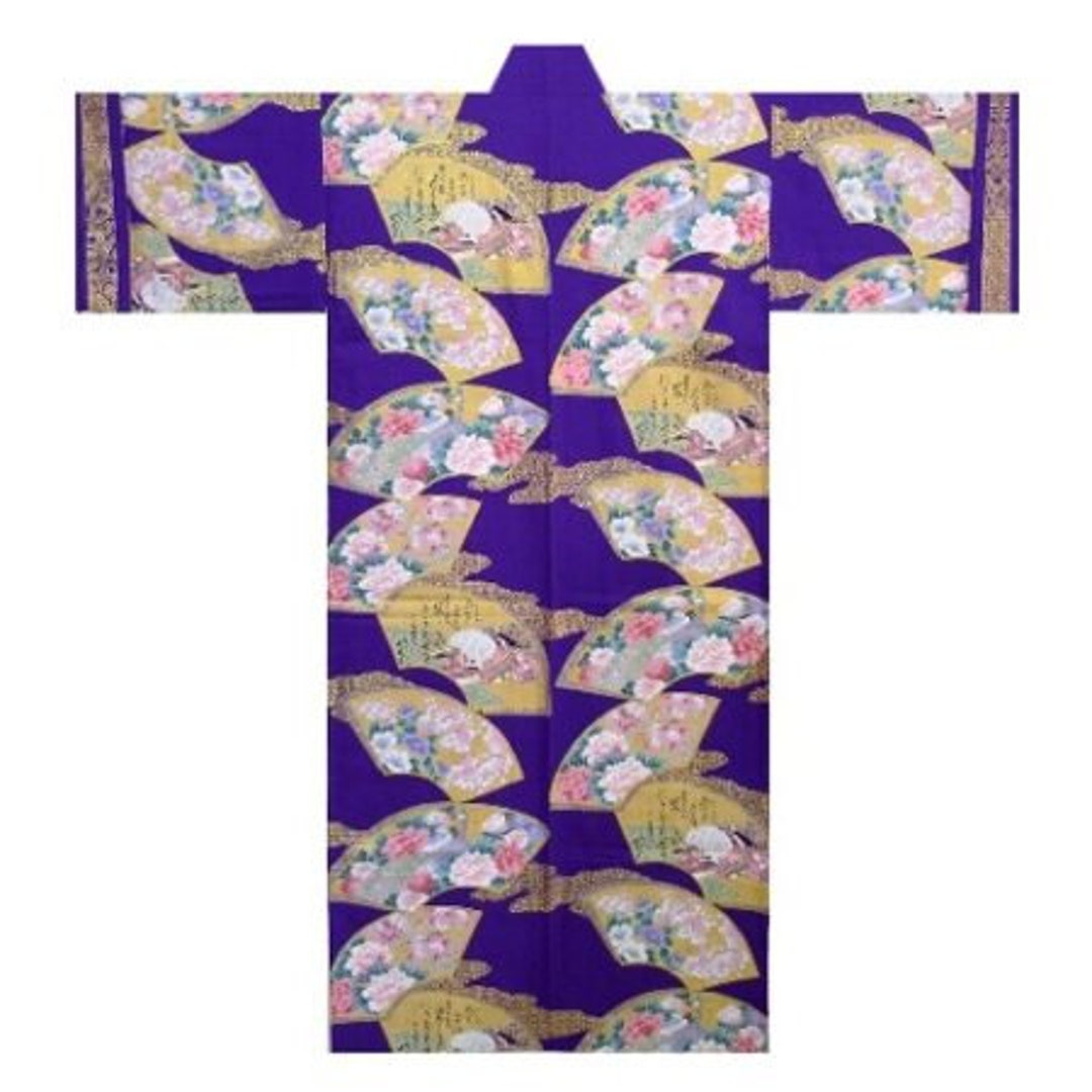 Golden Fans Purple Japanese Kimono Robe - Etsy