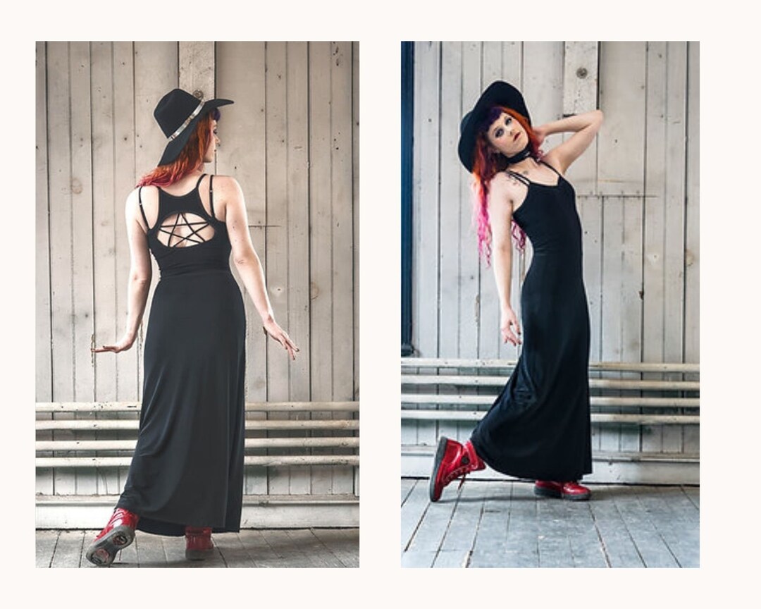 Black Stretch Dress With Pentagram on the Back, Very Soft Fabrics, Long ...