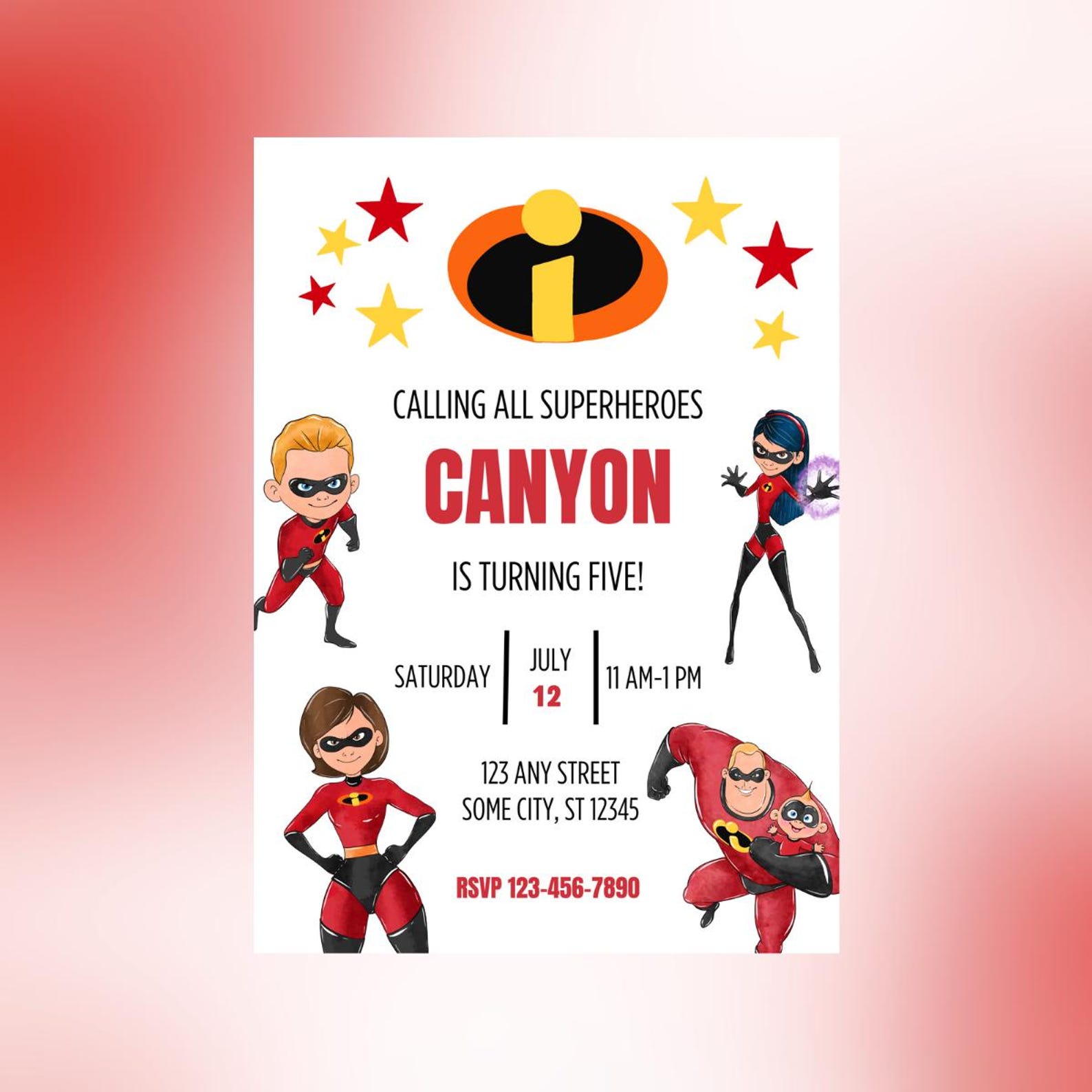 Incredibles Birthday Party Invite, Editable, Downloadable, Canva - Etsy