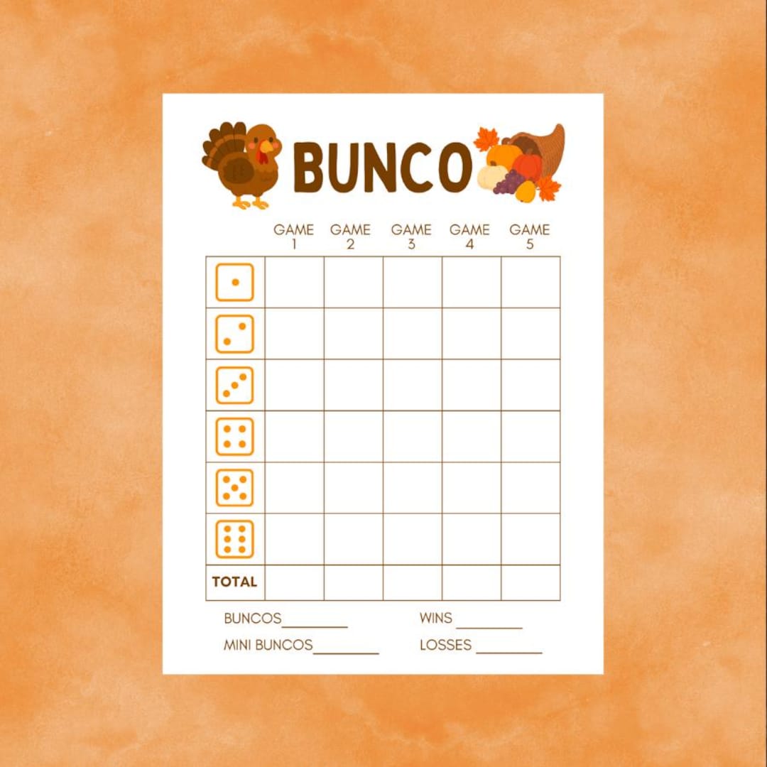 Cute Thanksgiving Turkey Bunco Scorecard, PDF, JPG, PNG, Digital ...