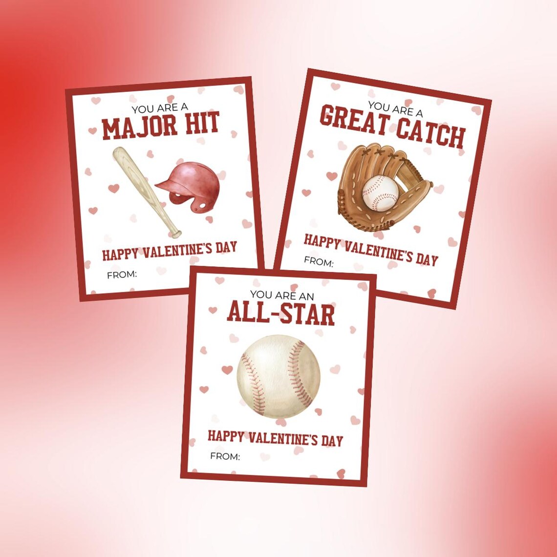 Baseball Valentine's Day Printable Cards PDF, Digital Download - Etsy