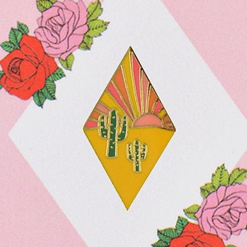 Desert Cactus Sunset Enamel Pin | Etsy