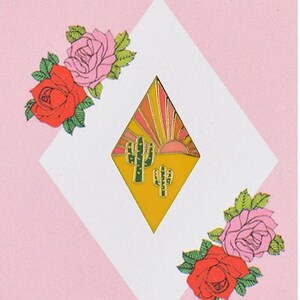 Texas Desert Scene Enamel Pin, Diamond Shaped Mini Sunset Lapel Pin ...