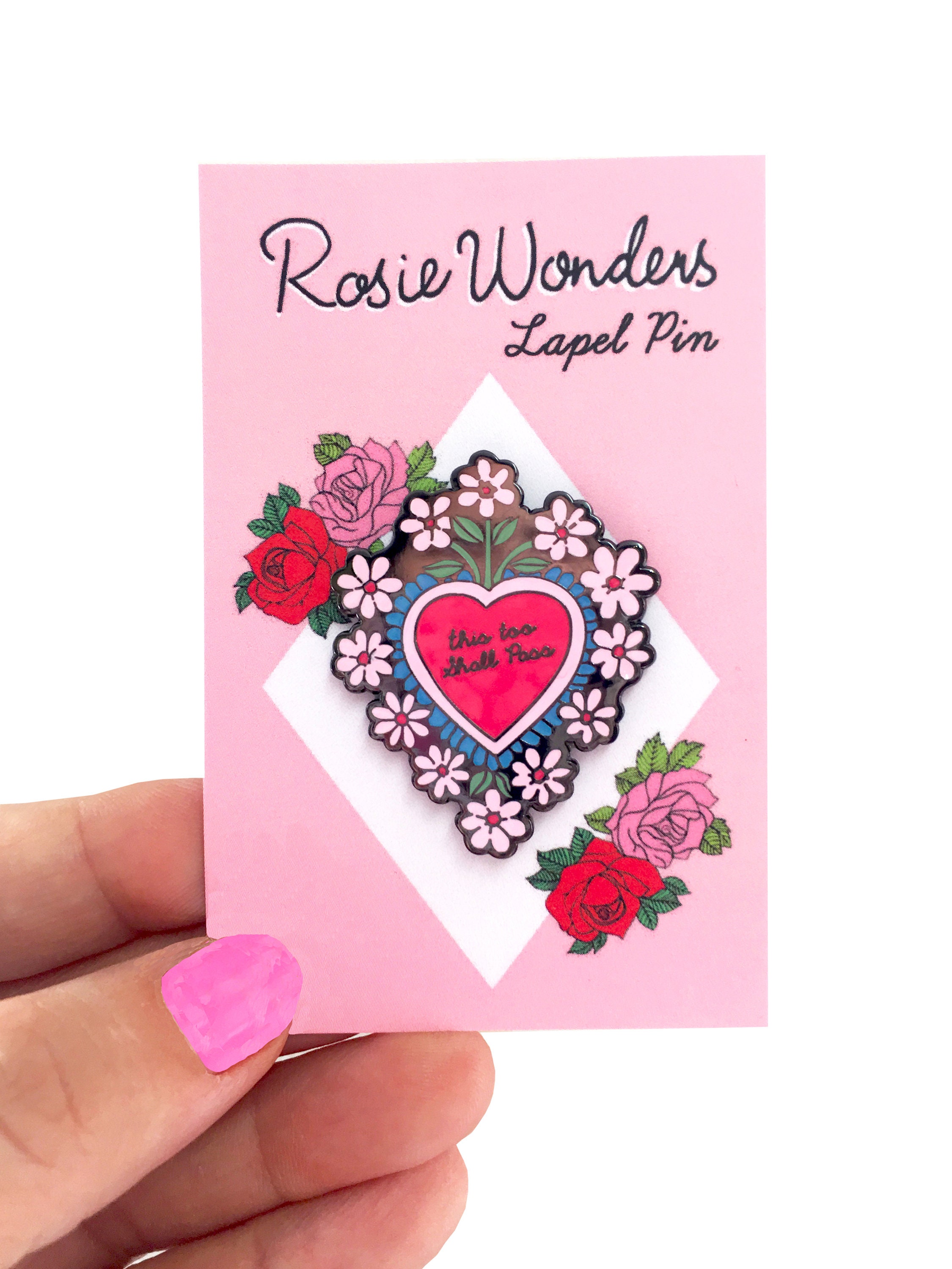 Mexican Milagros Lapel Pin, This Too Shall Pass, Mexican Floral Heart ...