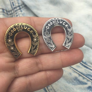 Good Luck Horseshoe Enamel Pin, Silver and Black or Black and Gold ...
