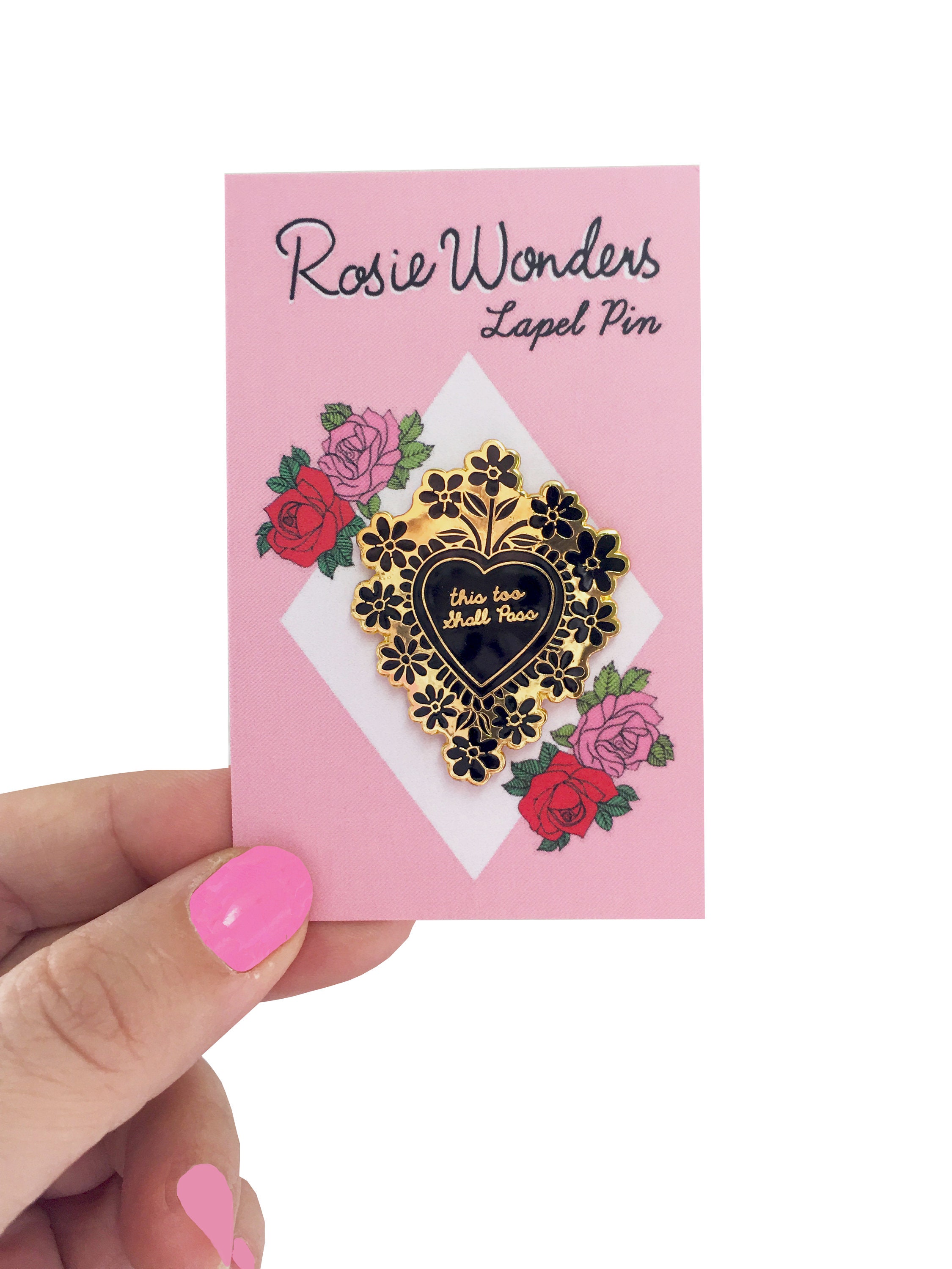 Mexican Milagros Lapel Pin, This Too Shall Pass, Mexican Floral Heart ...