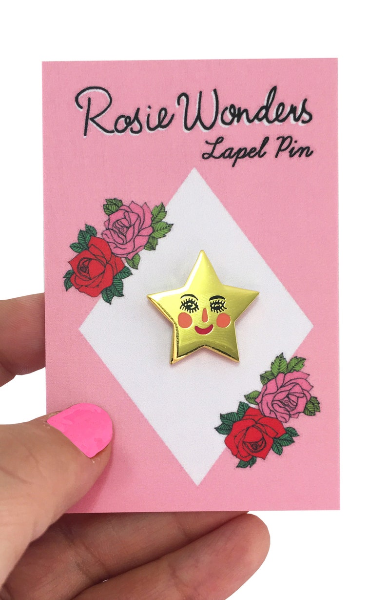 Gold Star Enamel Pin Cute face Star Pin Gold Lapel Pin | Etsy