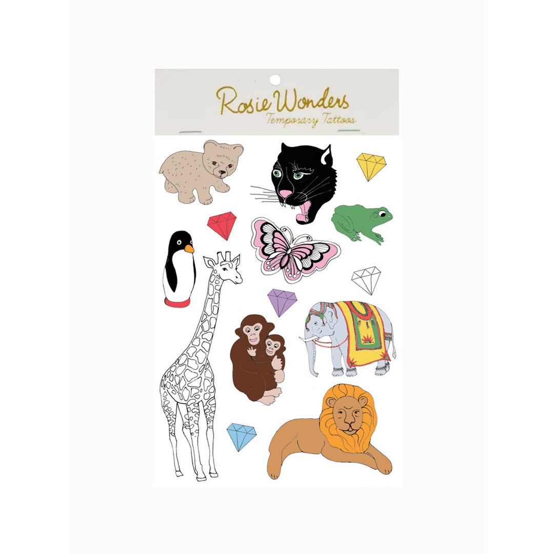 Children's Animal Temporary Tattoos, Small A6 Animal Theme Tattoo Party ...