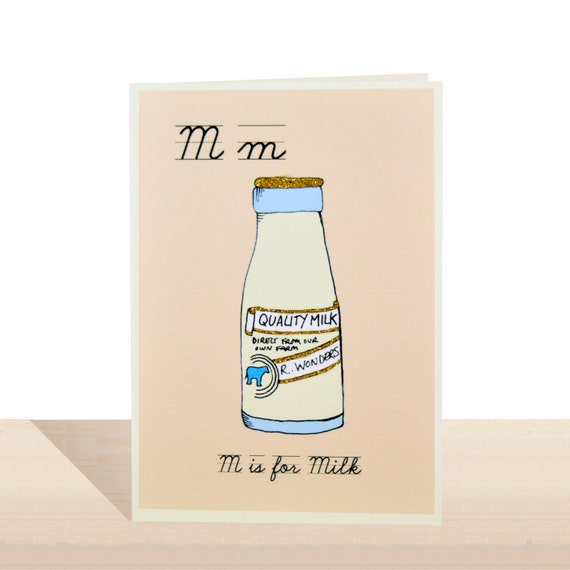 M is For Milk Card Alphabet Birthday Card Gold Glitter | Etsy