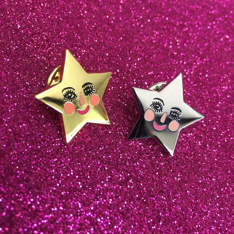 Gold Star Enamel Pin, Cute Face Star Pin, Gold Lapel Pin, Silver Lapel ...