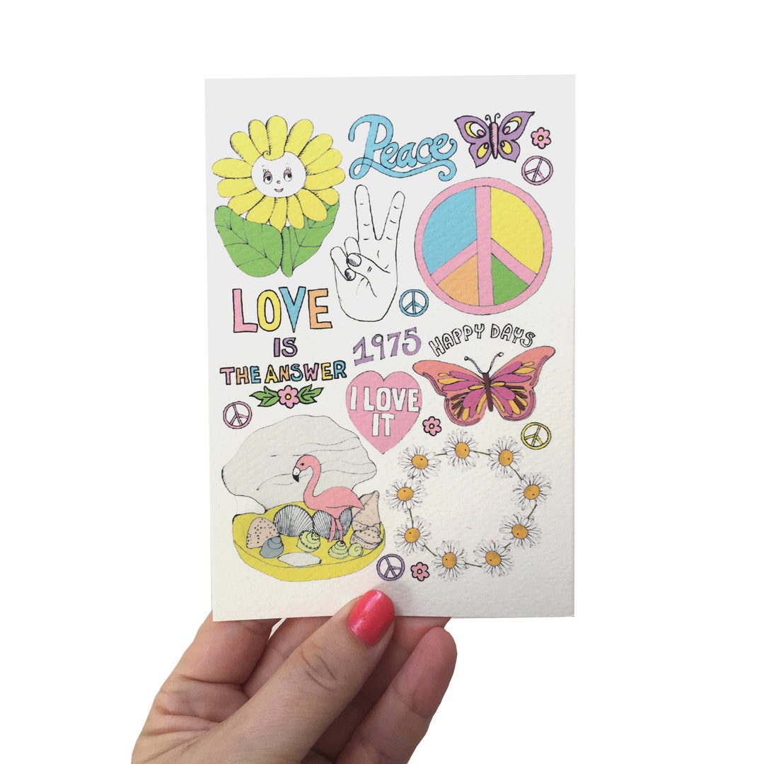 70's Peace and Love Card, Daisy Chain and Peace Sign 70's Inspired ...