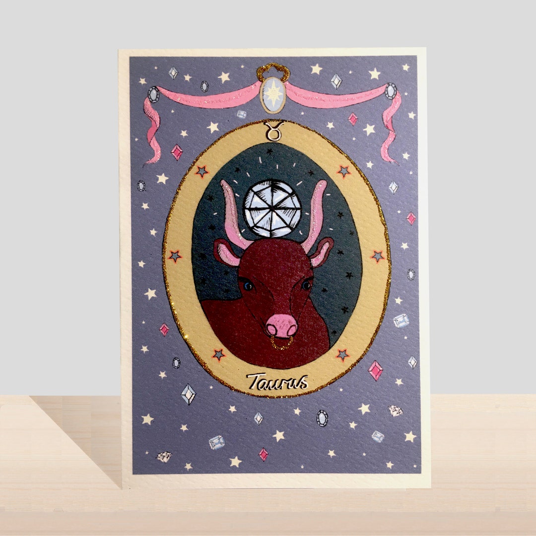 Taurus Zodiac Birthday Card, Star Sign Glitter Handmade Card, April ...